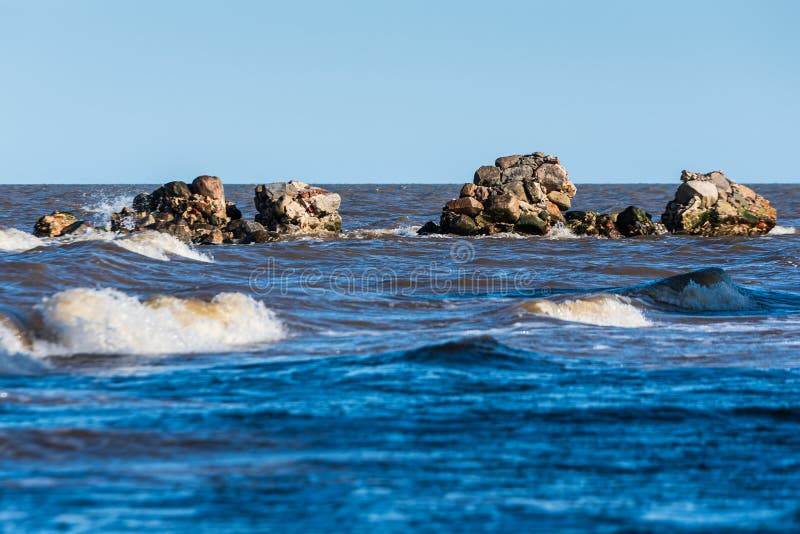 Cape Kolka with Stones in Water and Baltic Sea, Kolka, Latvia Stock ...