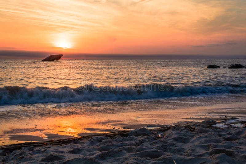 Cape May NJ Lighthouse at Sunset in Early Spring Atlantic Ocean with ...