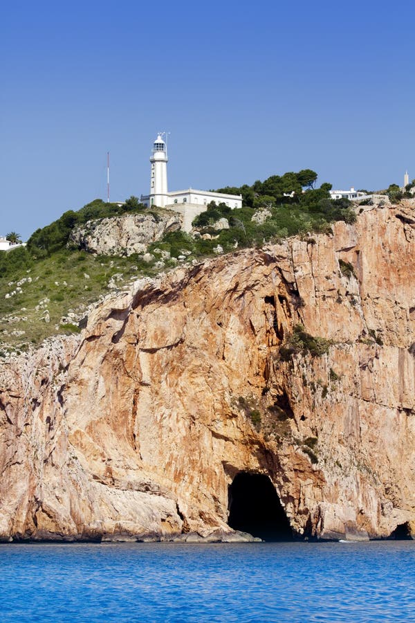 Cape Nao Lighthouse White Coast Alicante Stock Photo - Image of idyllic ...