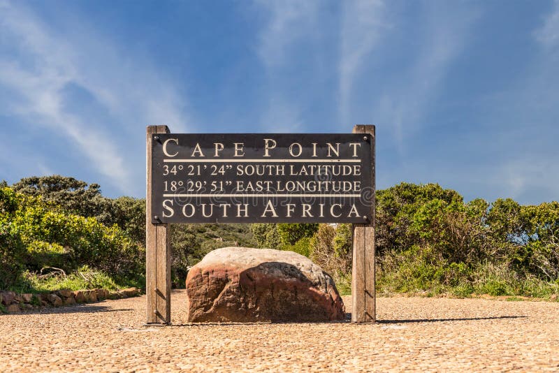 Cape Point Sign with Coordinates Next To the Lighthouse Path Stock ...