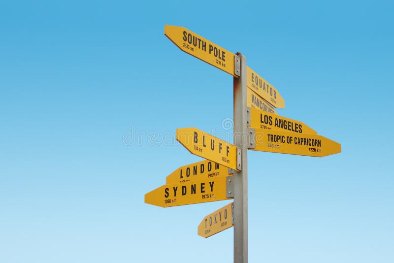 Signpost in the Stirling Point, Bluff, New Zealand Stock Photo - Image ...