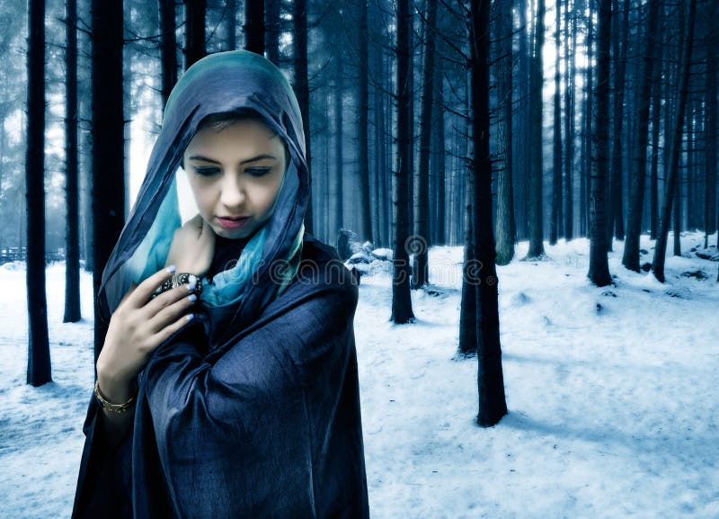 Caped woman in forest stock photo. Image of fashion, trees - 18282928