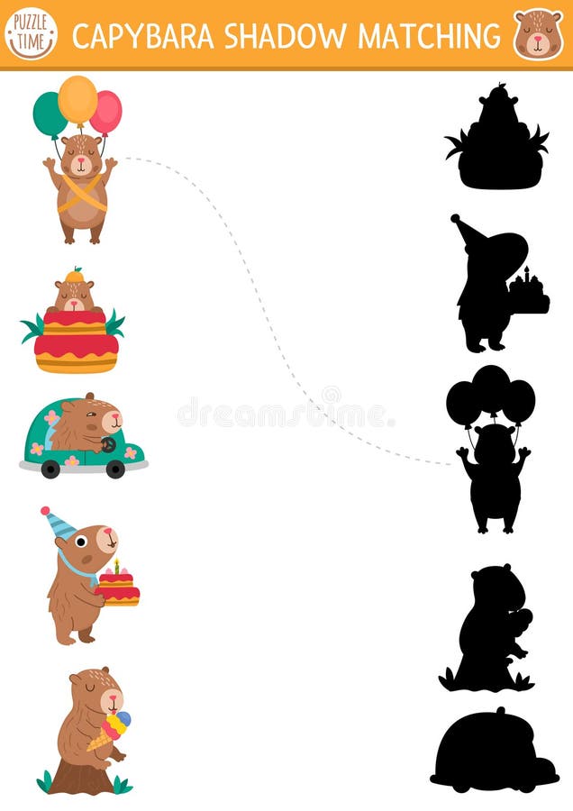 Capibara Shadow Matching Activity. Capybara Shape Recognition Puzzle. Find Correct Silhouette ...