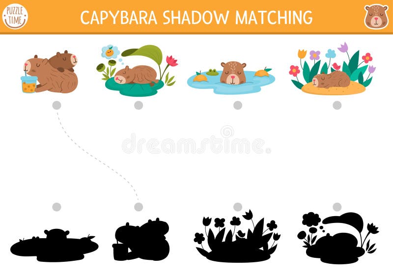 Capibara Shadow Matching Activity. Capybara Shape Recognition Puzzle ...