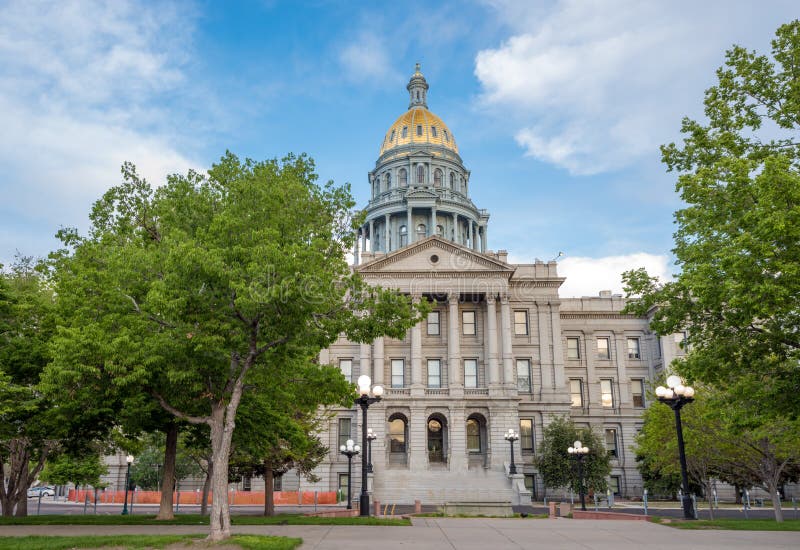 Capital Building for Colorado in the Morning with Trees and Street ...