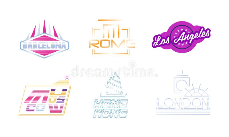 Capital Cities Labels and Logos Vector Set Stock Vector - Illustration ...
