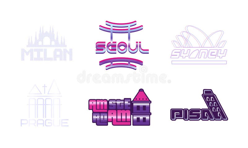 Capital Cities Labels and Logos Vector Set Stock Vector - Illustration ...