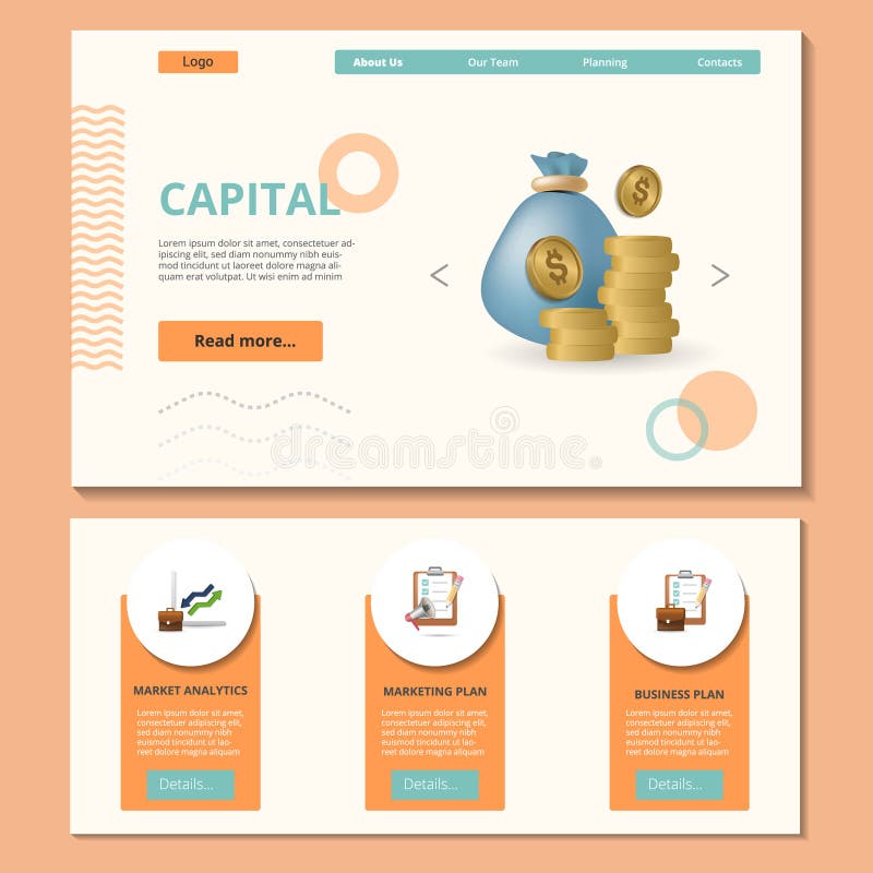 Capital Flat Landing Page Website Template. Market Analytics, Marketing ...