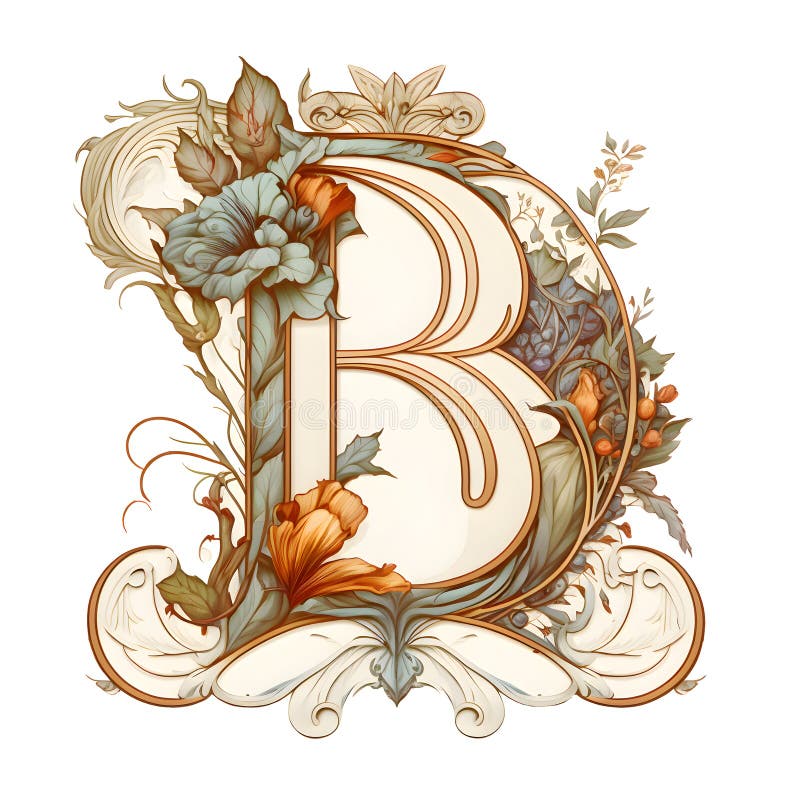Capital Letter of the Alphabet B in Decorative Style with Flowers ...
