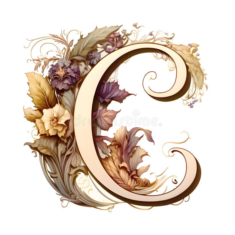 Capital Letter of the Alphabet C in Decorative Style with Flowers ...