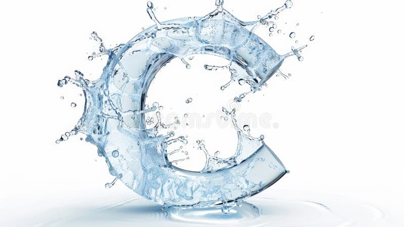 Capital Letter C Made of Blue Water Splashes or Ice on Light Background ...