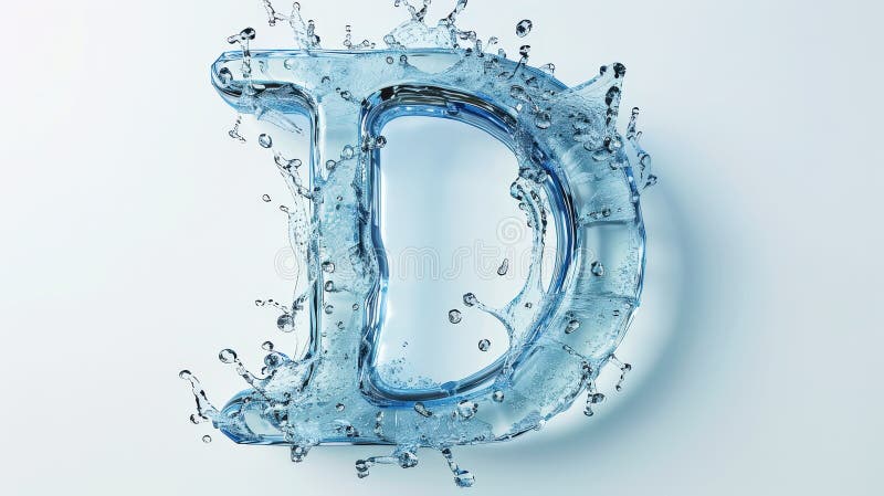 Capital Letter D Made of Blue Water Splashes or Ice on Light Background ...