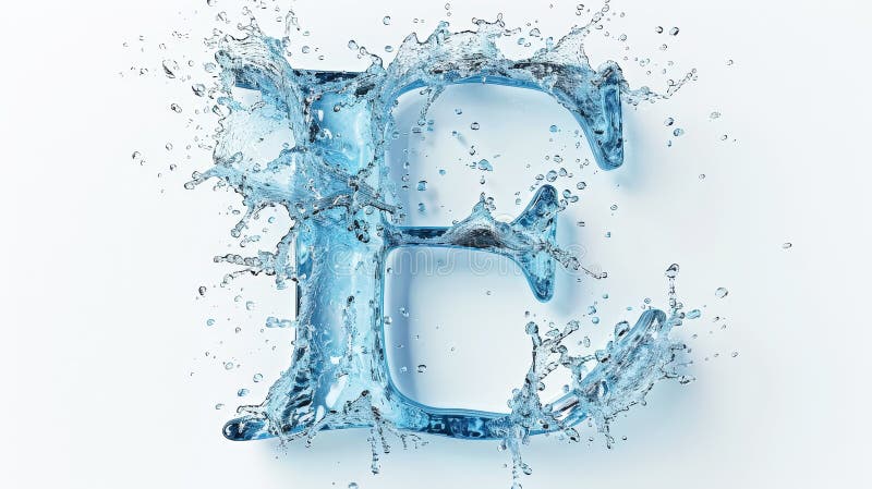 Capital Letter E Made of Blue Water Splashes or Ice on Light Background ...