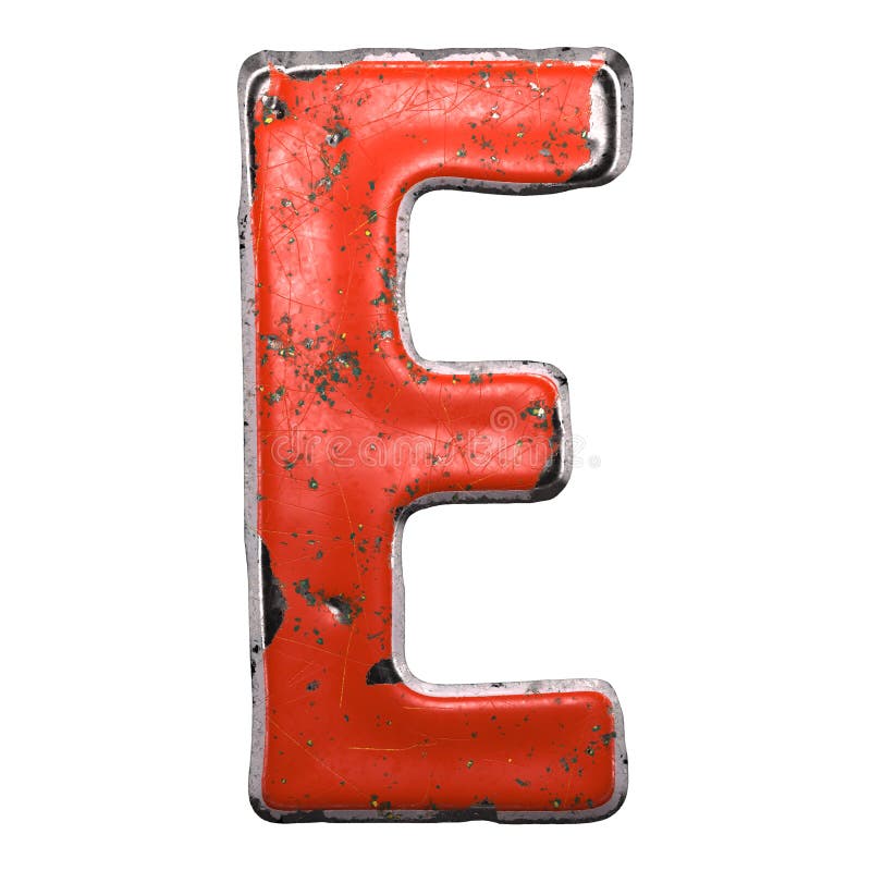 Capital Letter E Made of Red Paintad Metal Isolated on White Background ...