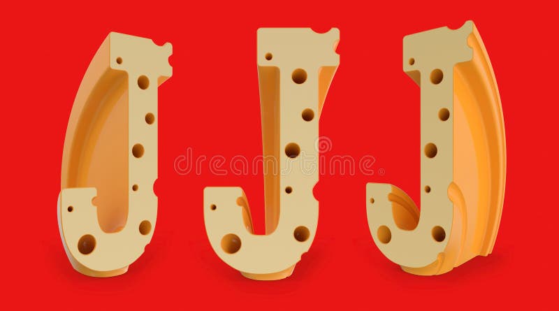 Capital Letter J. Uppercase. Set of Three View Points on Red. 3D Stock ...