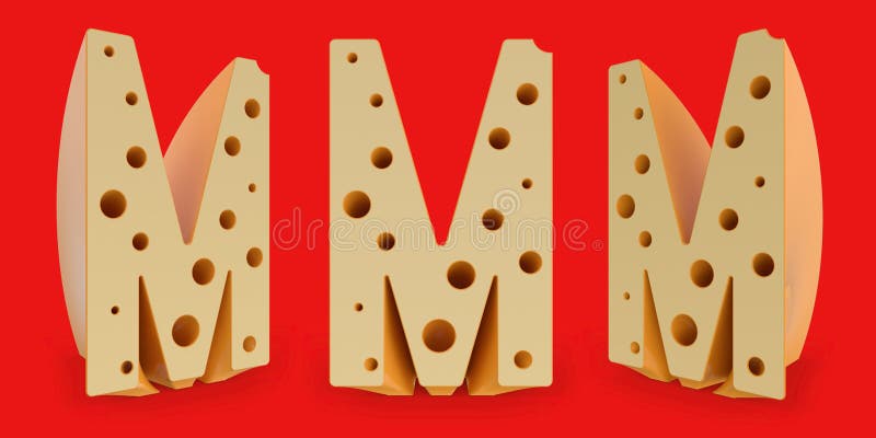 Capital Letter M. Uppercase. Set of Three View Points on Red. 3D Stock ...