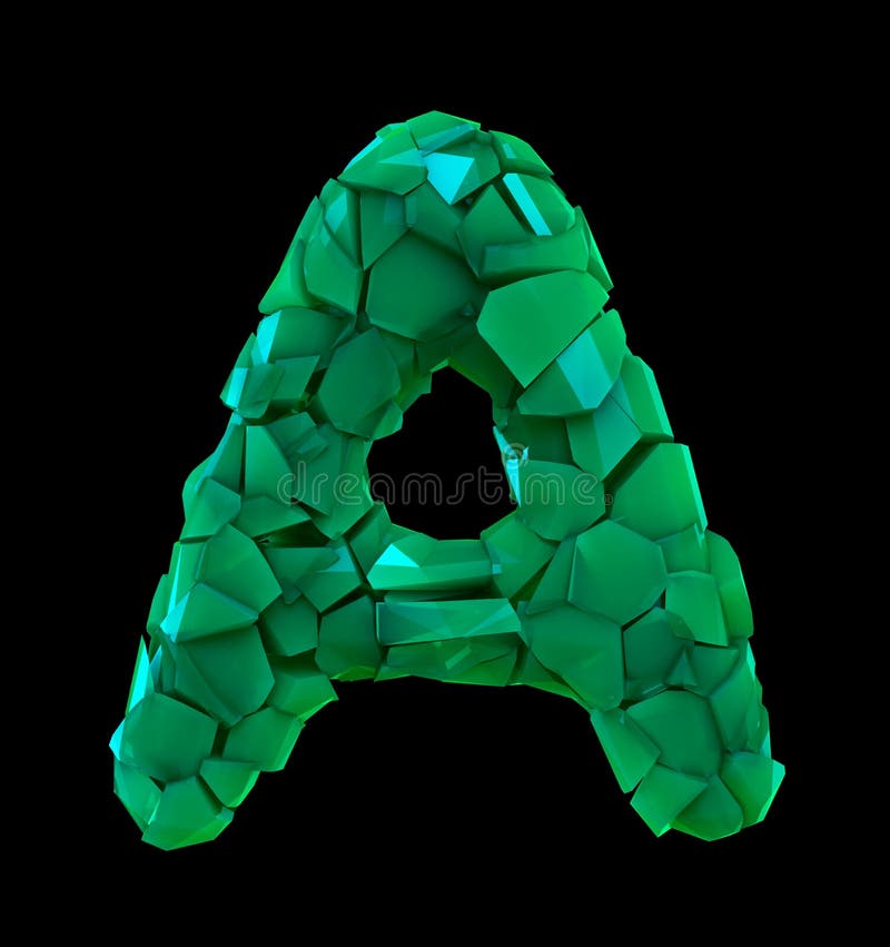 Capital Letter a Made of Broken Plastic Green Color Isolated on Black ...