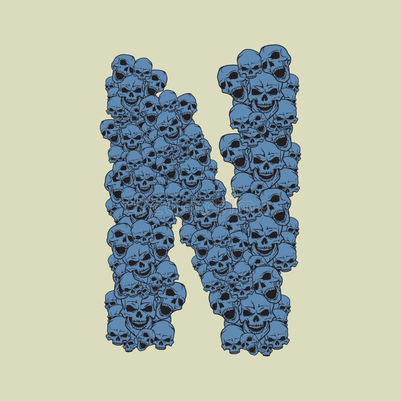 Capital Letter N in Skulls Design. Vector Illustration Decorative ...