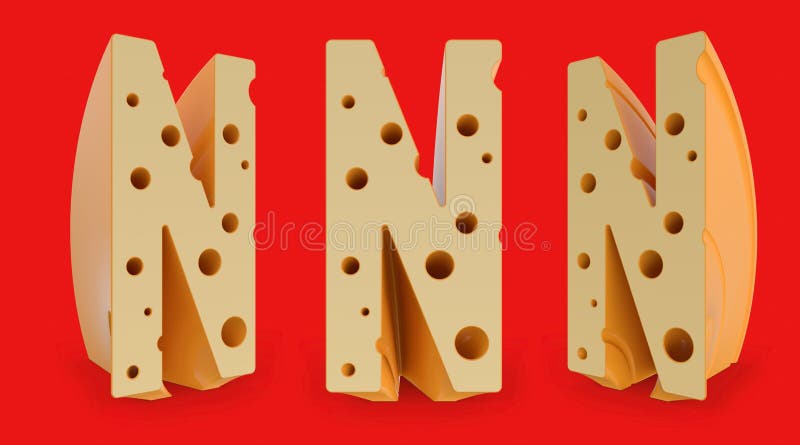 Capital Letter N. Uppercase. Set of Three View Points on Red. 3D Stock ...