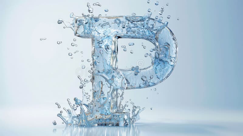 Capital Letter P Made of Blue Water Splashes or Ice on Light Background ...