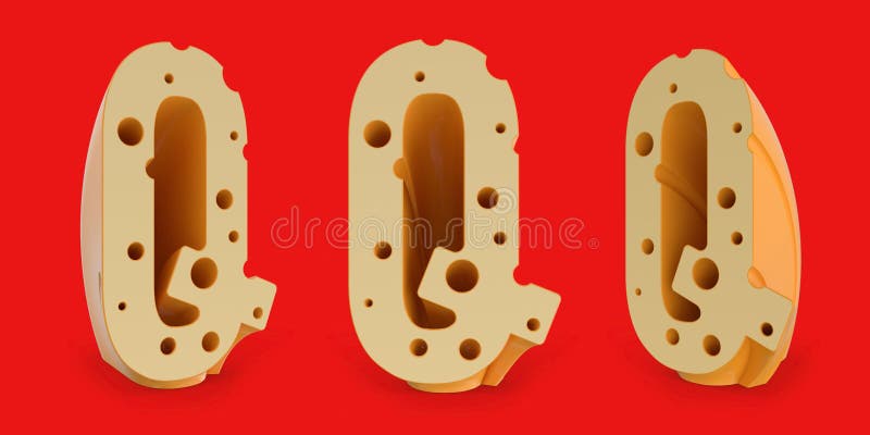 Capital Letter Q. Uppercase. Set of Three View Points on Red. 3D Stock ...