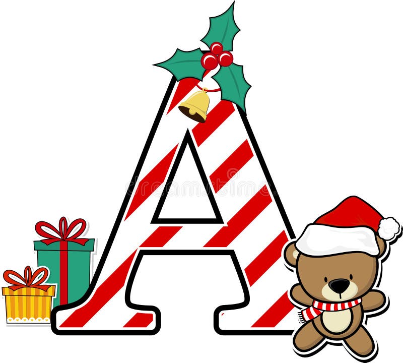 Capital Letter a with Cute Teddy Bear and Christmas Design Elements ...