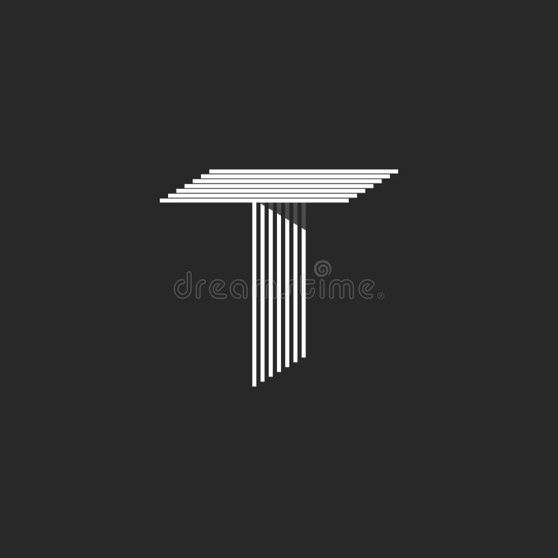 Capital Letter T Logo Mockup, Black and White Many Parallel Thin Lines ...