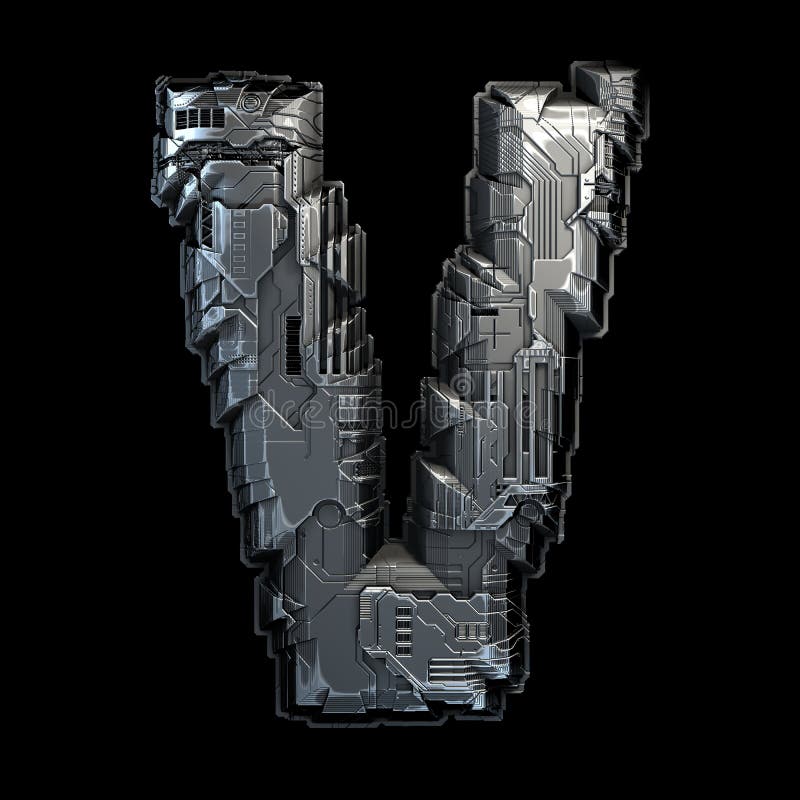 Capital Letter V Made of Metal Isolated on Black Background. 3d Stock ...