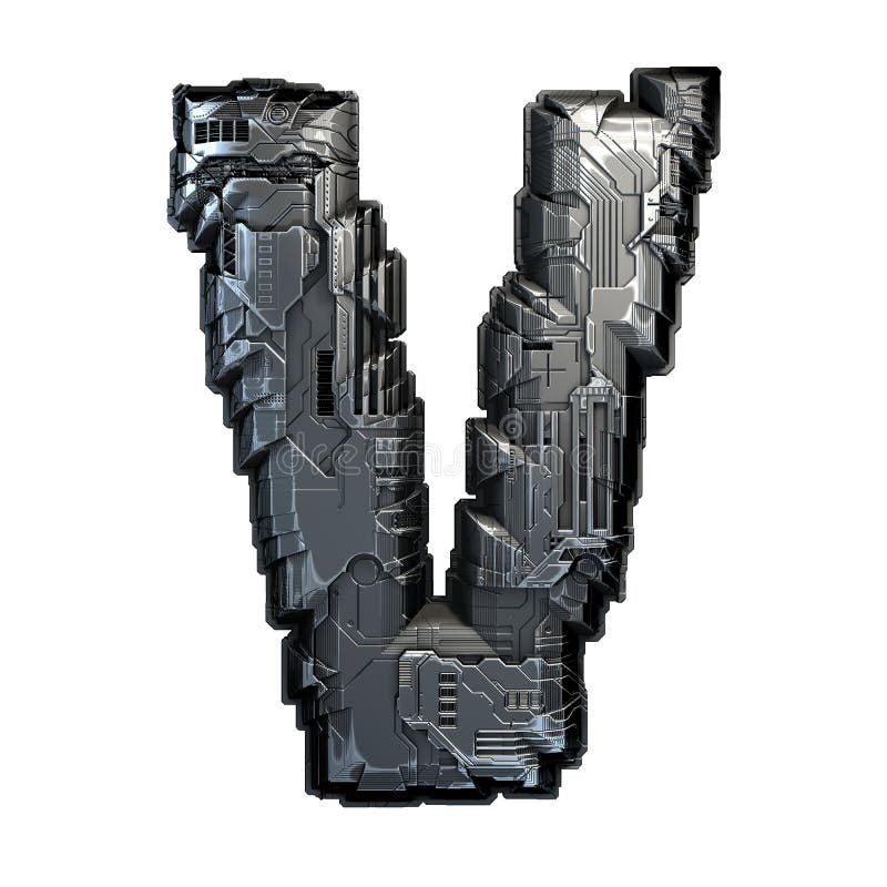 Capital Letter V Made of Metal Isolated on White Background. 3d Stock ...