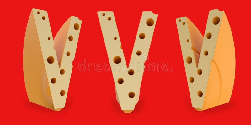 Capital Letter V. Uppercase. Set of Three View Points on Red. 3D Stock ...