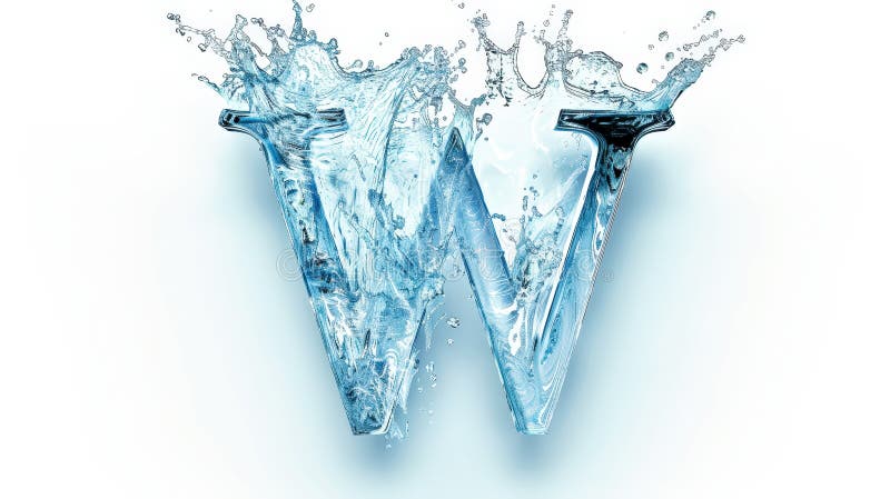 Capital Letter W Made of Blue Water Splashes or Ice on Light Background ...