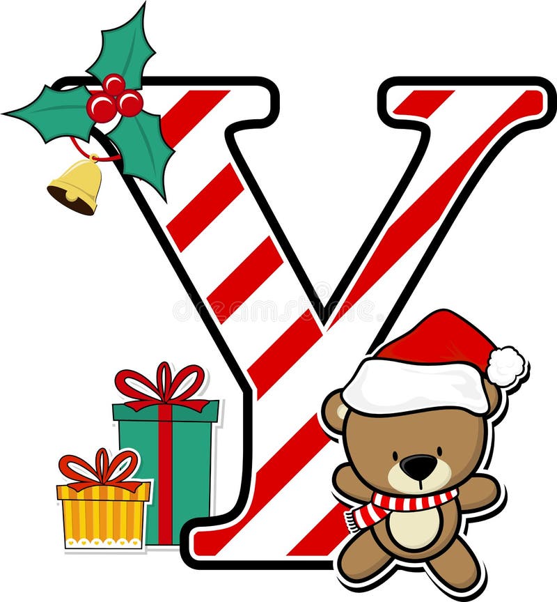Capital Letter Y with Cute Teddy Bear and Christmas Design Elements ...