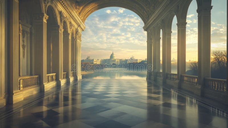 Capital View: Arches Dome Checkered Floor River Stock Illustration ...