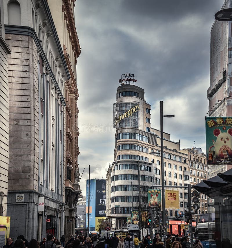 Capitol Building in Gran Via Boulevard Under a Grey Sky Editorial Image ...