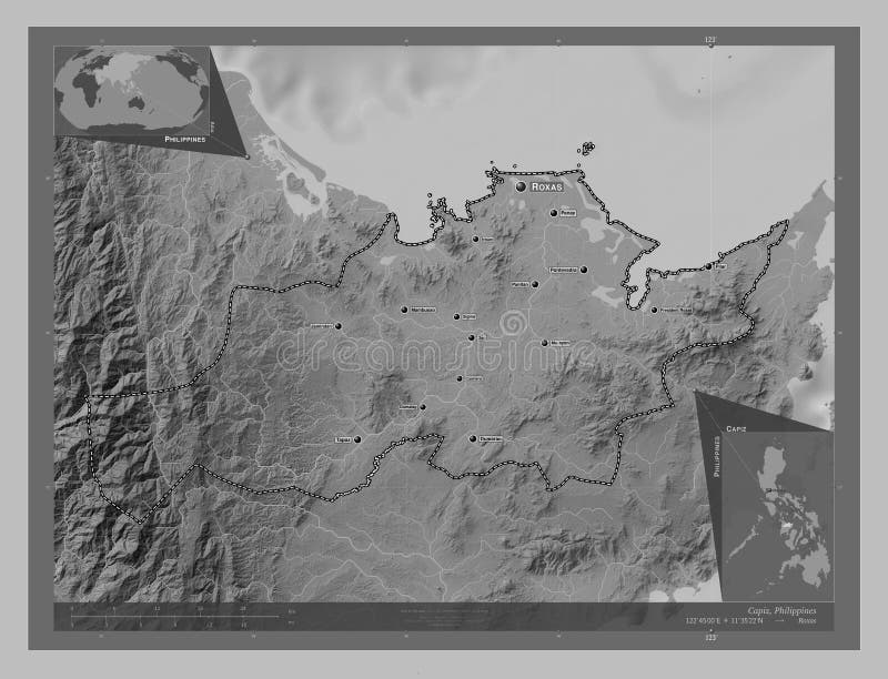 Capiz, Philippines. Grayscale. Labelled Points of Cities Stock ...