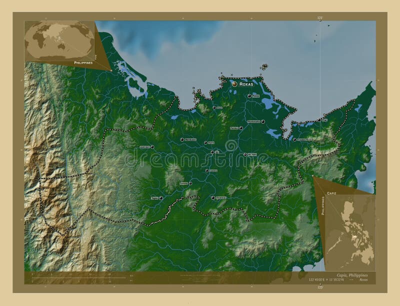 Capiz, Philippines. Physical. Labelled Points of Cities Stock ...