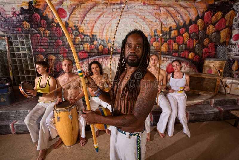 African Capoeira Rastaman,playing a Instrument Berimbau Stock Photo ...