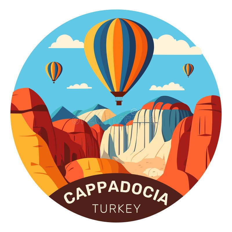 Hot Air Balloons Over Cappadocia Rocks Landscape. Stock Vector ...