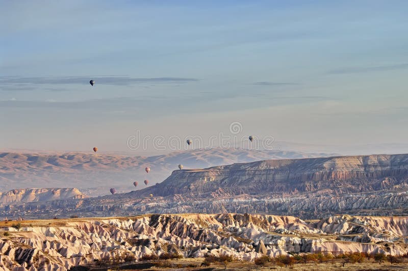 Balloon. Hilly Landscape and Balloons - Landmark Attraction in Goreme ...