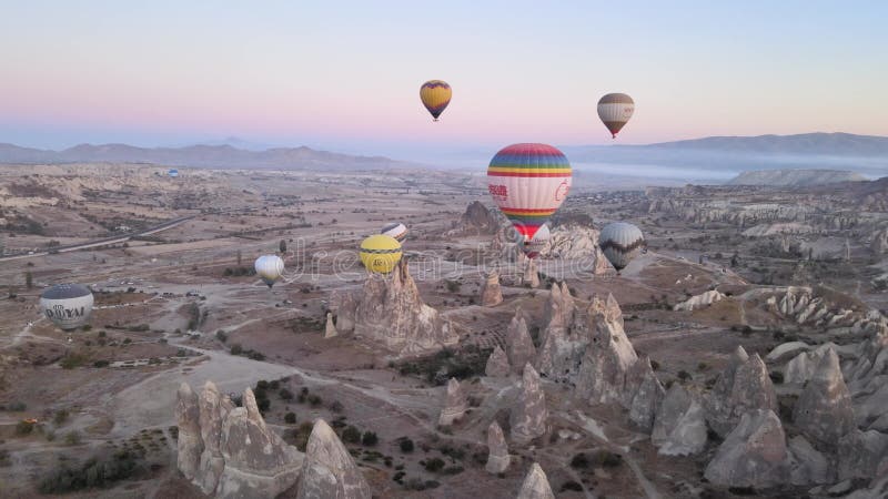 Cappadocia, Turkey : Balloons in the Sky. Aerial View Stock Video ...