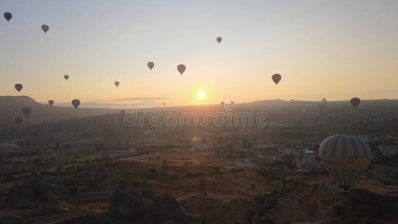 Cappadocia, Turkey : Balloons in the Sky. Aerial View Stock Footage ...