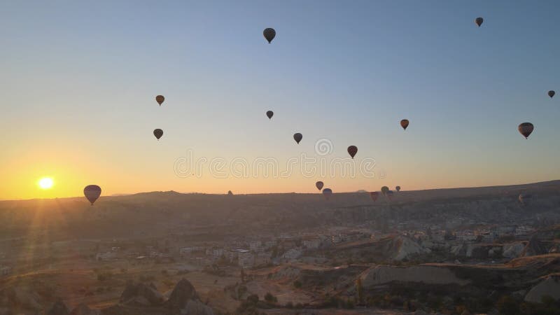 Cappadocia, Turkey : Balloons in the Sky. Aerial View Stock Video ...