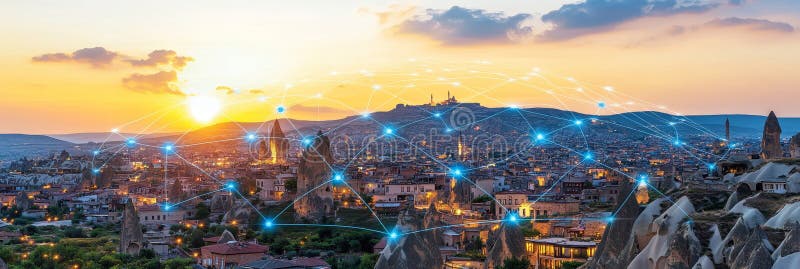 Cappadocia, Turkey Cityscape with Glowing Network, Representing Digital ...