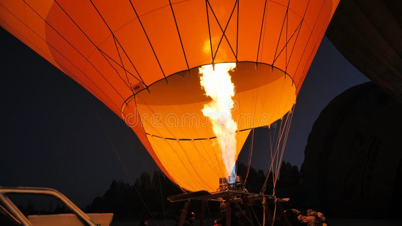 Cappadocia, Turkey - January 6, 2020: Heating the Balloon with Fire ...