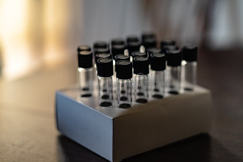 Capped and Sealed Glass Test Tubes in a Rack in a Lab or Business Ready ...