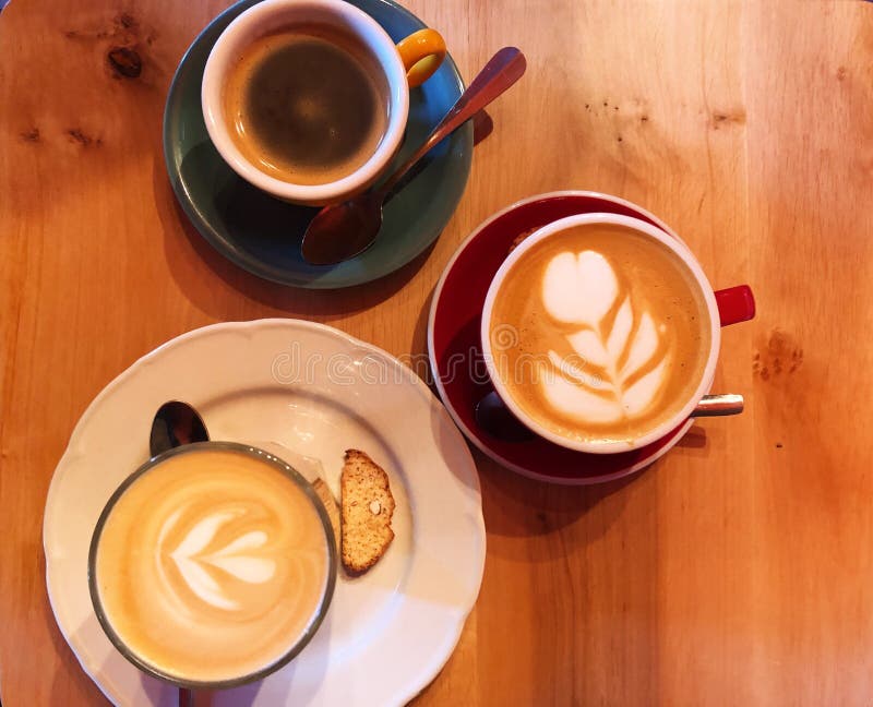 Cappuccino, Americano and Latte in the Cafe Stock Photo - Image of ...