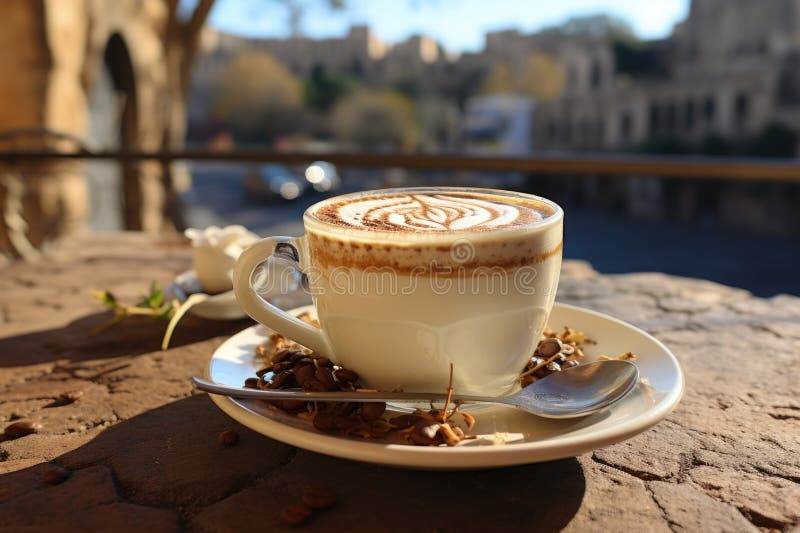 Cappuccino and Cannoli in a Coffee Overlooking the Rome Coliseum, with ...