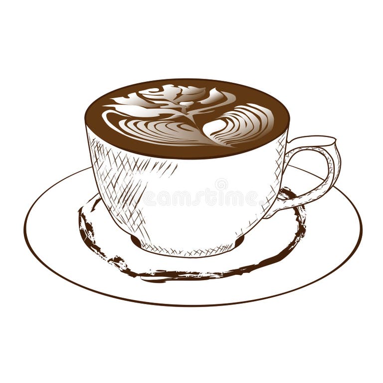 Cappuccino with Chocolate and the Pattern of Milk Vector Sketch Stock ...