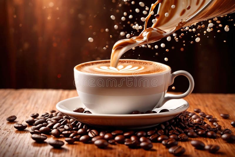 Cappuccino Coffee with Liquid Splash and Coffee Beans, Dynamic ...