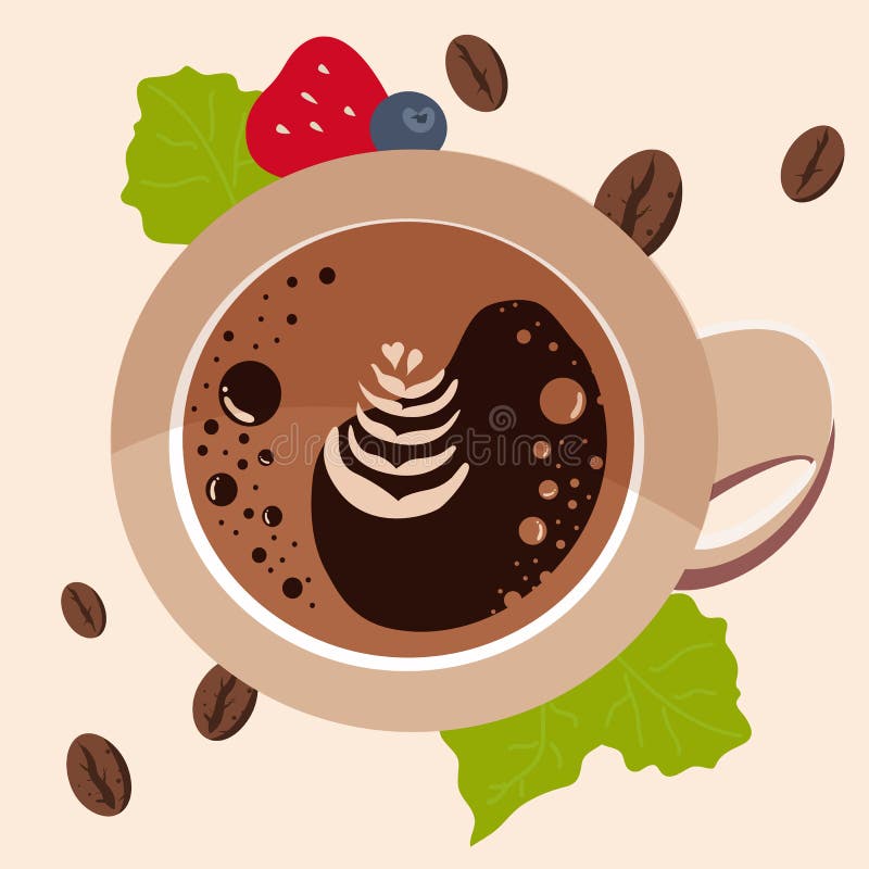 Cappuccino Coffee Mug Top View. Vector Illustration Stock Vector ...